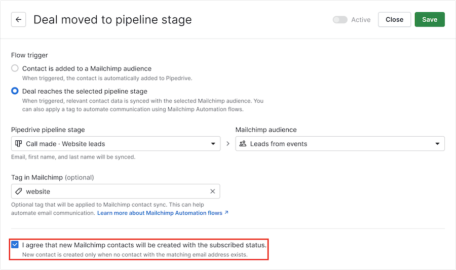 Pipedrive integration: Mailchimp sync - Knowledge Base | Pipedrive